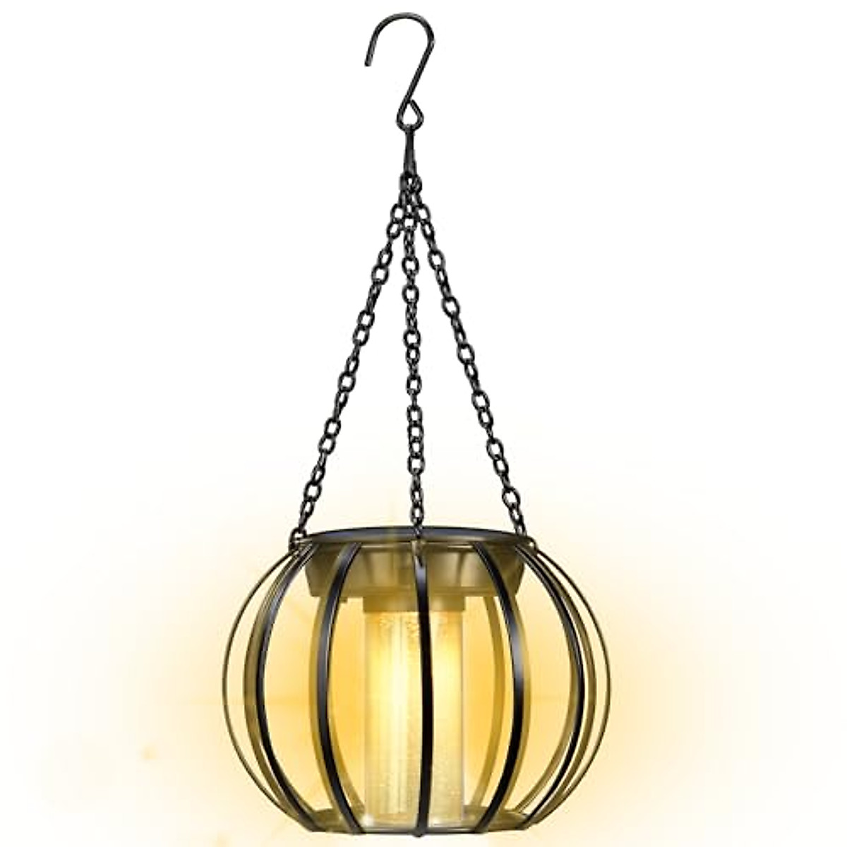 Solar Lantern Outdoor, Outdoor Lights with Crystal Shining Effect, Hanging Solar Lights Waterproof Powered Outdoor Lights Metal Decorative Lighting with Hook (Warm 1Pack-Black)