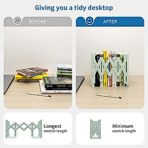 PUNCIA Desktop Adjustable Bookends Expandable Book Binder Holder Metal Memo Bookcase Rack Shelf for Kid Child Student Office Book File Organizer Storage (Green)