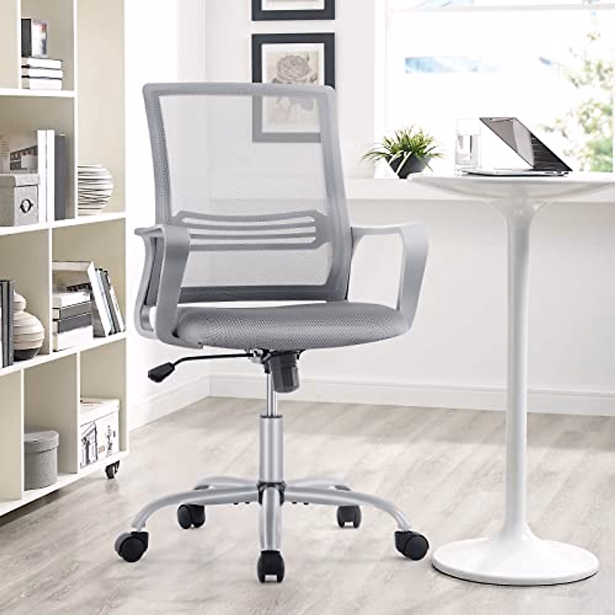 Adjustable Home Office Chair Mid Back Breathable Mesh, Height Adjustable, Comfortable Armrests, Padded Seat, Ergonomic Lumbar Support, Swivel Rolling, Tilting Function