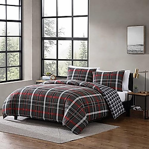 Eddie Bauer - Queen Duvet Cover, Reversible Bedding Set with Matching Shams, Cozy Home Decor (Willow Plaid Grey, Queen)