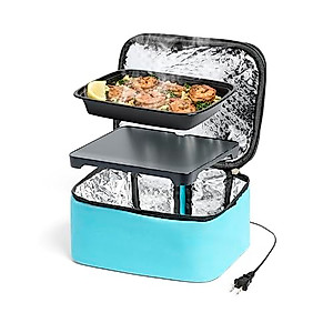 HOTLOGIC Mini XP Portable Electric Lunch Box Food Heater - Expandable Food Warmer Tote and Heated Lunchbox for Adults Work/Car/Home - Easily Cook, Reheat, and Keep Your Food Warm - TEAL - 120V