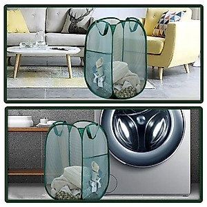 Buenod Pop Up Laundry Hamper, Reinforced Mesh Laundry Basket, Folding Clothes Storage Bin for Home, Dorm, Apartments, Travel (Green, Vertical)