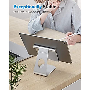 OMOTON Tablet Stand Holder Adjustable, T1 Desktop Aluminum Tablet Dock Cradle Compatible with iPad Air/Mini, iPad 10.2/9.7, iPad Pro 11/12.9, Samsung Tab and More, Silver