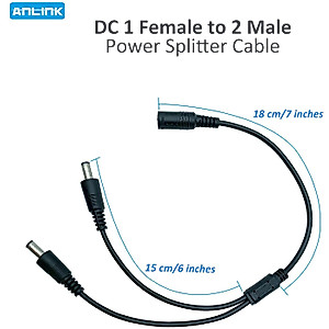 ANLINK DC Power Splitter Cable-2 Pack Black, 1 Female to 2 Male 5.5mm*2.1mm Power Output Adapter Cord for CCTV Security Cameras, LED Strip Lights and More (2 Pack, 1 to 2 Way)