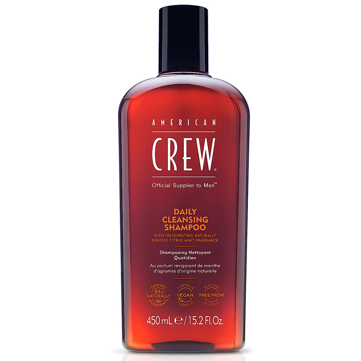 Shampoo for Men by American Crew, Daily Cleanser, Naturally Derived, Vegan Formula, Citrus Mint Fragrance, 15.2 Fl Oz