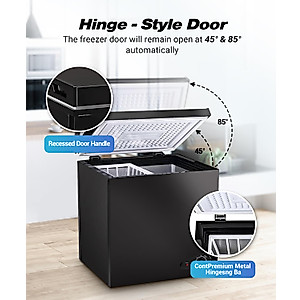 Deep Freezer, 3.5 Cu.Ft Chest Freezer, Small Top Door Deep Freezer with 7 Adjustable Temperature and Removable Basket, Energy Saving for Home Kitchen Office Black