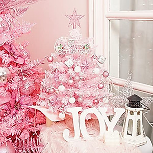XmasExp 20in Mini Christmas Tree with Lights Pink Small Christmas Tree Artificial Tabletop Xmas Decor Holiday Decoration for Home, Office, Party