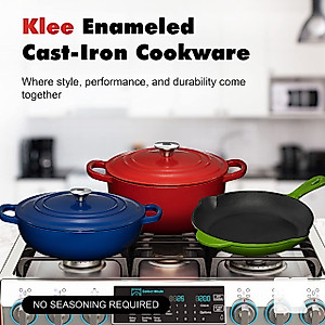 Enameled Cast Iron Cookware Set - 5 Pieces Solid Colored Braiser Dish, Fry Pan, & Dutch Oven Pot with Lids - Heavy Duty Non-Stick Kitchen Cookware Sets for Induction, Gas Stoves & All Cooktops