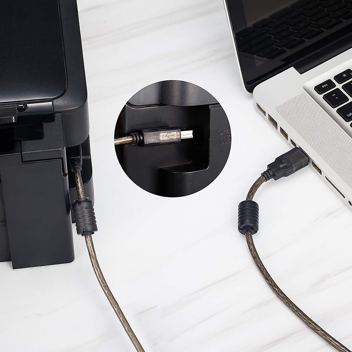 Tan QY Active USB 2.0 Printer Cable 100Ft - A-Male to B-Male High Speed Printer/Scanner/Repeater Cable for HP, Canon, Lexmark,Dell, Samsung etc (100Ft/30M)