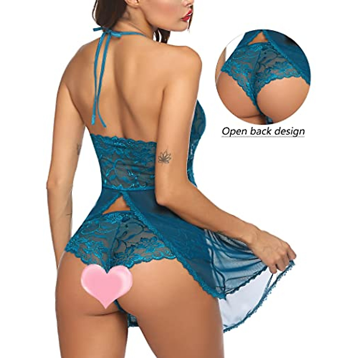 Avidlove Lingerie for Women Lace Babydoll Halter Chemise V Neck Nightgown Sexy Sleepwear Nightdress Dark Blue XX-Large