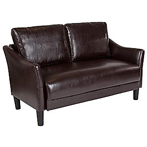 EMMA + OLIVER Living Room Loveseat Couch with Single Cushion in Brown LeatherSoft