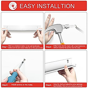 ULENDIS 12 Pack Vinyl Record Shelf Wall Mount, Clear Acrylic Album Record Holder for Display Daily Listening, Floating Shelves with Installation Hardware and Tools