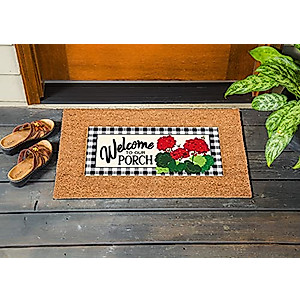 Evergreen Sassafras Welcome to Our Porch Geraniums Interchangeable Entrance Doormat | Indoor and Outdoor | 22-inches x 10-inches | Non-Slip Backing | All-Season | Low Profile | Home Décor