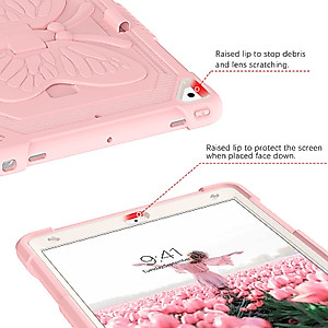 YINLAI for iPad 10.2 Inch Case,iPad 9th 8th 7th Generation Case,iPad air 3rd Case with Pencil Holder Kids Girls Butterfly Kickstand Shockproof Protective Cover for iPad 9th 8th 7th Gen 2021/2020,Pink
