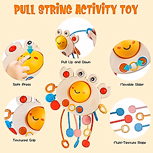 Baby Toys 6 to 12 Months, Montessori Toy for Toddlers 1-3, Infant Teething Babies Toy 6 in 1 Stacking Blocks Rings Pull String Toy Suction Cup Spinner Toy Matching Eggs Shape Sorter Sensory Bin (A)