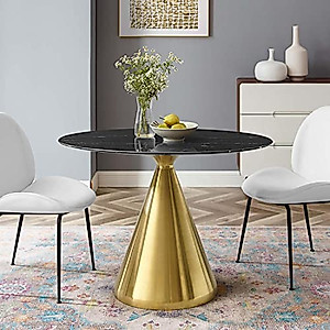 Modway Tupelo Oval Artificial Marble 42" Dining Table, 42 Inch, Gold Black
