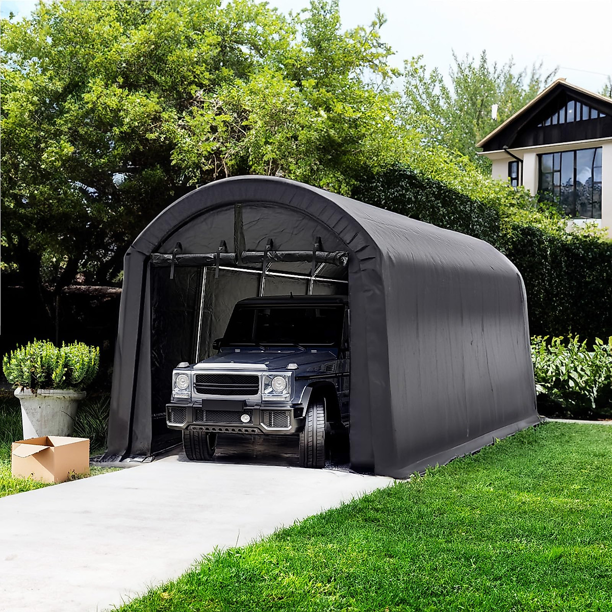 UDPATIO 10' x 20' Heavy Duty Carport, Round Style Portable Garage, Thick Shelter Storage Canopy Tent with All-Steel Metal Frame and Sunshade Waterproof Anti-Snow Carport for Car, Truck, SUV
