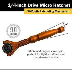 Titan 11322 1/4-Inch Drive x 4-Inch 90-Tooth Swivel Head Micro Ratchet - Orange