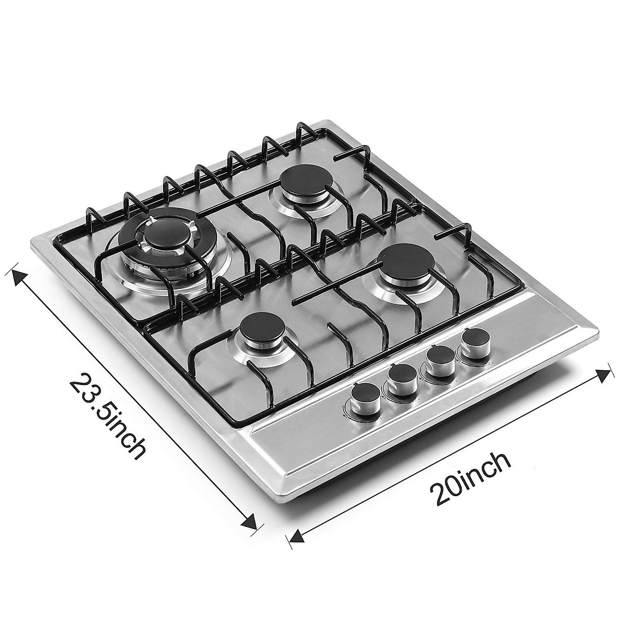 24″x20″ Built in Gas Cooktop 4 Burners Stainless Steel Stove with NG/LPG Conversion Kit Thermocouple Protection and Easy to Clean (20Wx24L)