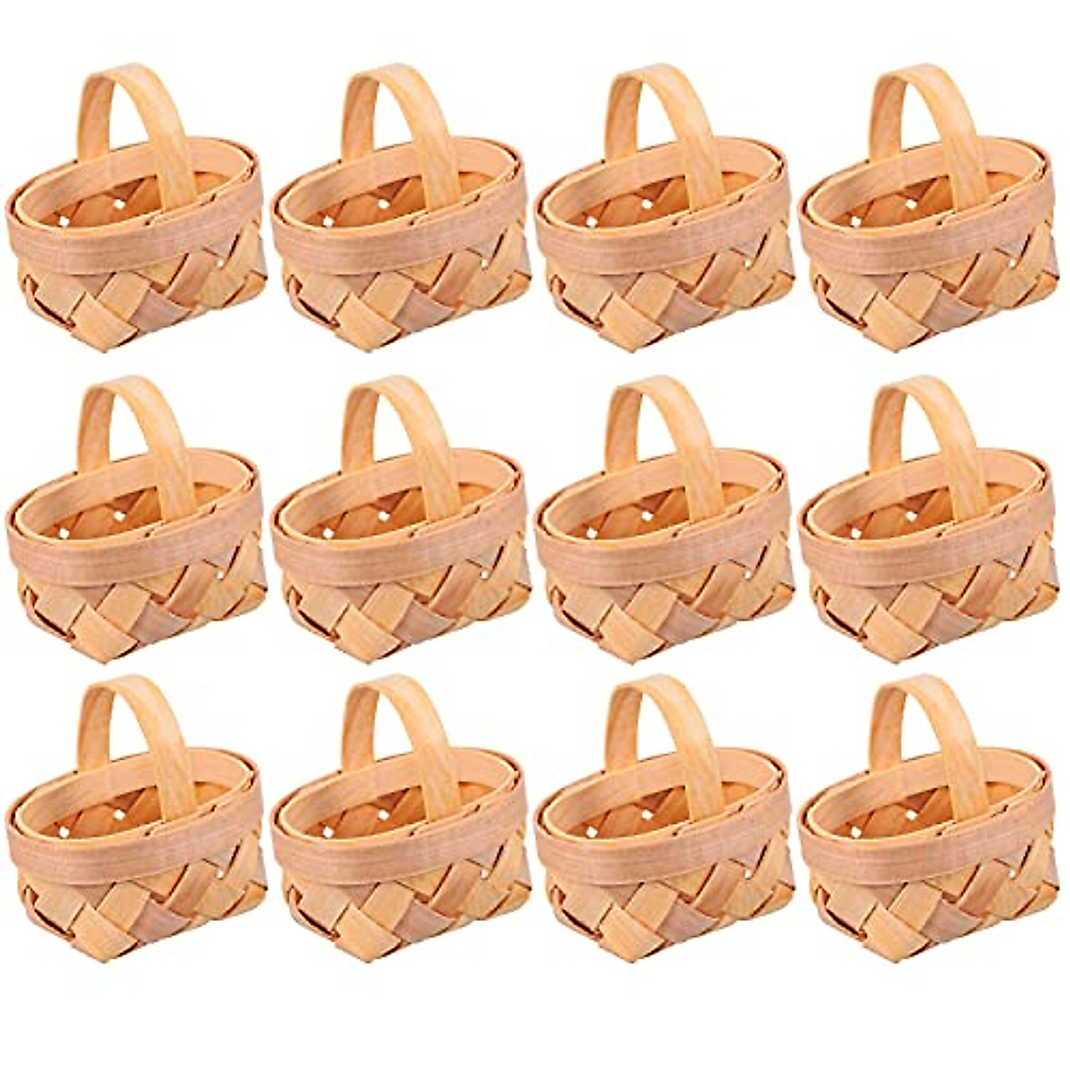 YARNOW 12pcs Miniature Picnic Baskets with Handles Small Wood Chip Baskets Dollhouse Tiny Woven Basket Mini Party Favor Basket for Fairy Garden Crafts Decor