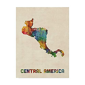 Trademark Fine Art Central America Watercolor Map by Michael Tompsett, 18x24