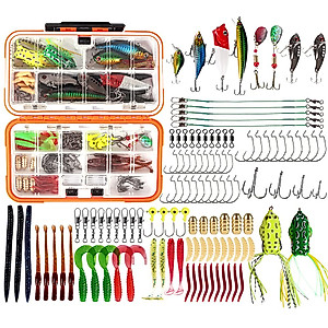 U/D 27/79 /117 PCS Fishing Hooks Lures Baits Tackle Including Crankbaits, Spinnerbaits, Plastic Worms, Jigs, Topwater Lures, Tackle Box and More Fishing Gear Lures Kit Set (117)