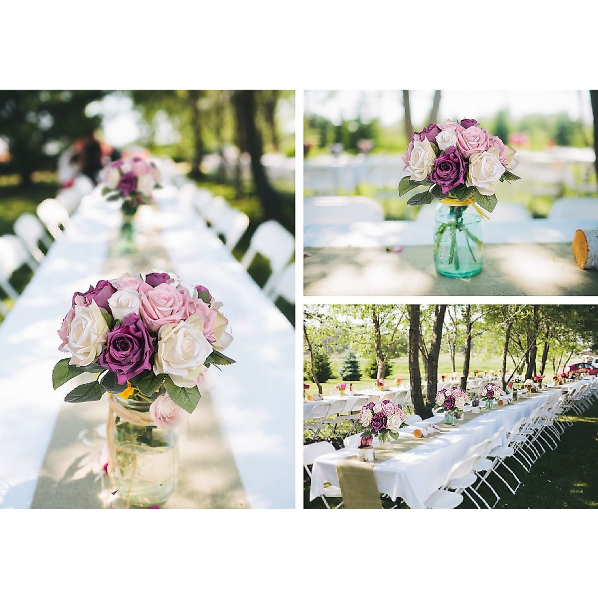 Artiflr Artificial Flowers Rose Bouquet 2 Pack Fake Flowers Silk Plastic Artificial White Roses 18 Heads Bridal Wedding Bouquet for Home Garden Party Wedding Decoration