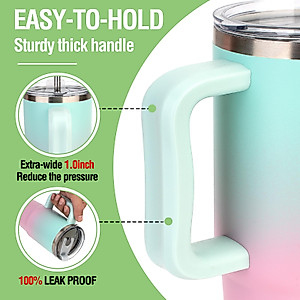 Zukro 24 oz Tumbler with Handle and Straw, Triple-wall Vacuum Insulated Coffee Travel Mug with 2 Lids For Hot/Cold Drinks, No Sweat Stainless Steel Cup for Home/Office, Dishwasher Safe, Aurora