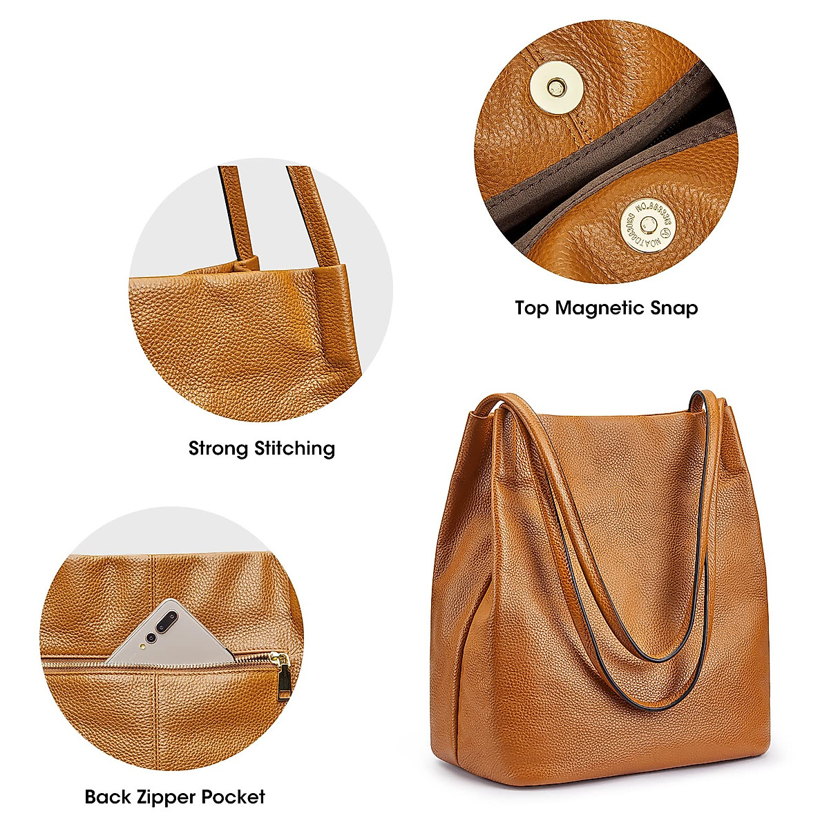 Kattee Women Soft Genuine Leather Totes Shoulder Bag Purses and Handbags with Top Magnetic Snap Closure (Brown)