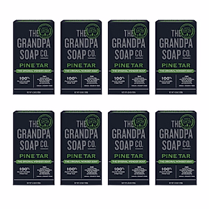The Grandpa Soap Company Pine Tar Bar Soap for Men- Made With Pine Tar Oil, 3 in 1 Cleanser Deodorizer and Moisturizer, Dermatologist Tested, Safe for Sensitive Skin, 4.25 Oz, 8 Pack