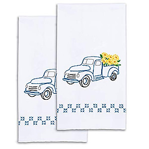 Jack Dempsey Needle Art Flower Delivery Embroidery Towels, white