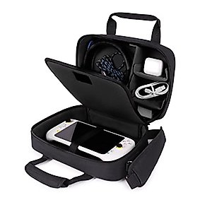 USA GEAR Carrying Case Compatible with Logitech G Cloud Handheld Gaming Console - Travel Bag for Headsets, Bluetooth Headphones, More Gaming Accessories - Customizable Interior, Shoulder Strap - Black