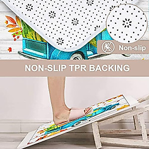 Tayney Truck with Harvest Pumpkin Shower Curtain Sets with Toilet Lid Cover and Non-Slip Rugs, Watercolor Autumn Maple Leaves 4 Pcs Shower Curtains for Bathroom, Vintage Fall Farmhouse Bathroom Decor