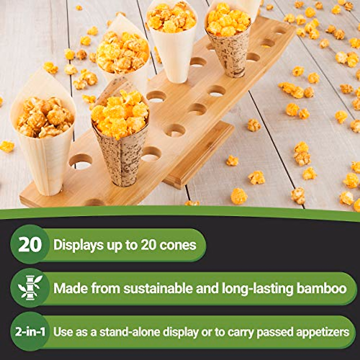 Restaurantware 22.5-inch Oblong Food Cone and Sushi Hand Roll Display Stand: Perfect for Restaurants, Catered Events, and Buffets - Holds 20 Cones - Made from Organic Bamboo - 1ct Box - Restaurantware