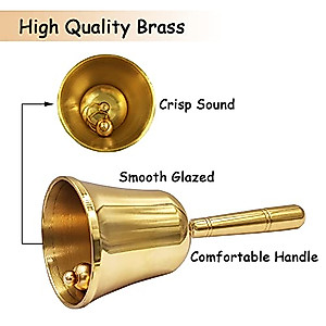 Hourwof Super Loud Hand Call Bell,Solid Brass Dinner Bell Service Bell Pet Training Bell Jingle Bell,Gold