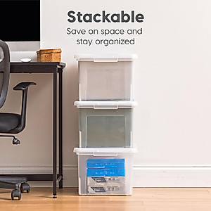 IRIS USA Letter & Legal Size Plastic Storage Bin Tote Organizing File Box with Durable and Secure Latching Lid, Stackable and Nestable, 4 Pack, Black