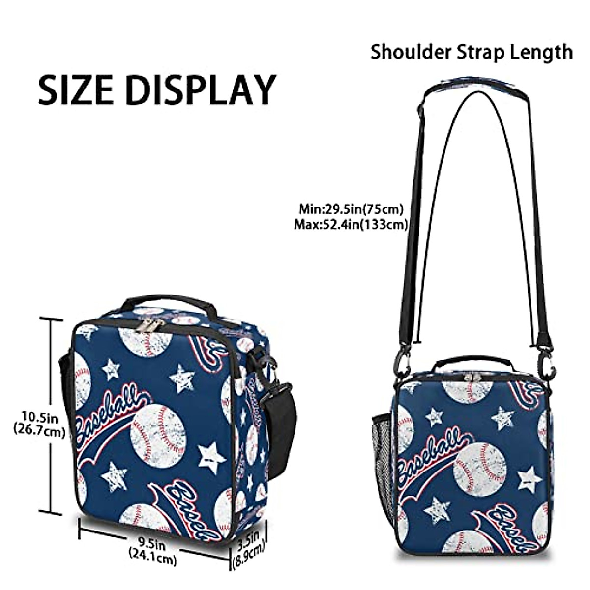 Baseball Lunch Box for Kids Boys, Insulated Lunch Bag Reusable Thermal Lunchbox Cooler Tote Handbag with Removable Adjustable Shoulder Strap for Adults Men Picnic Work School