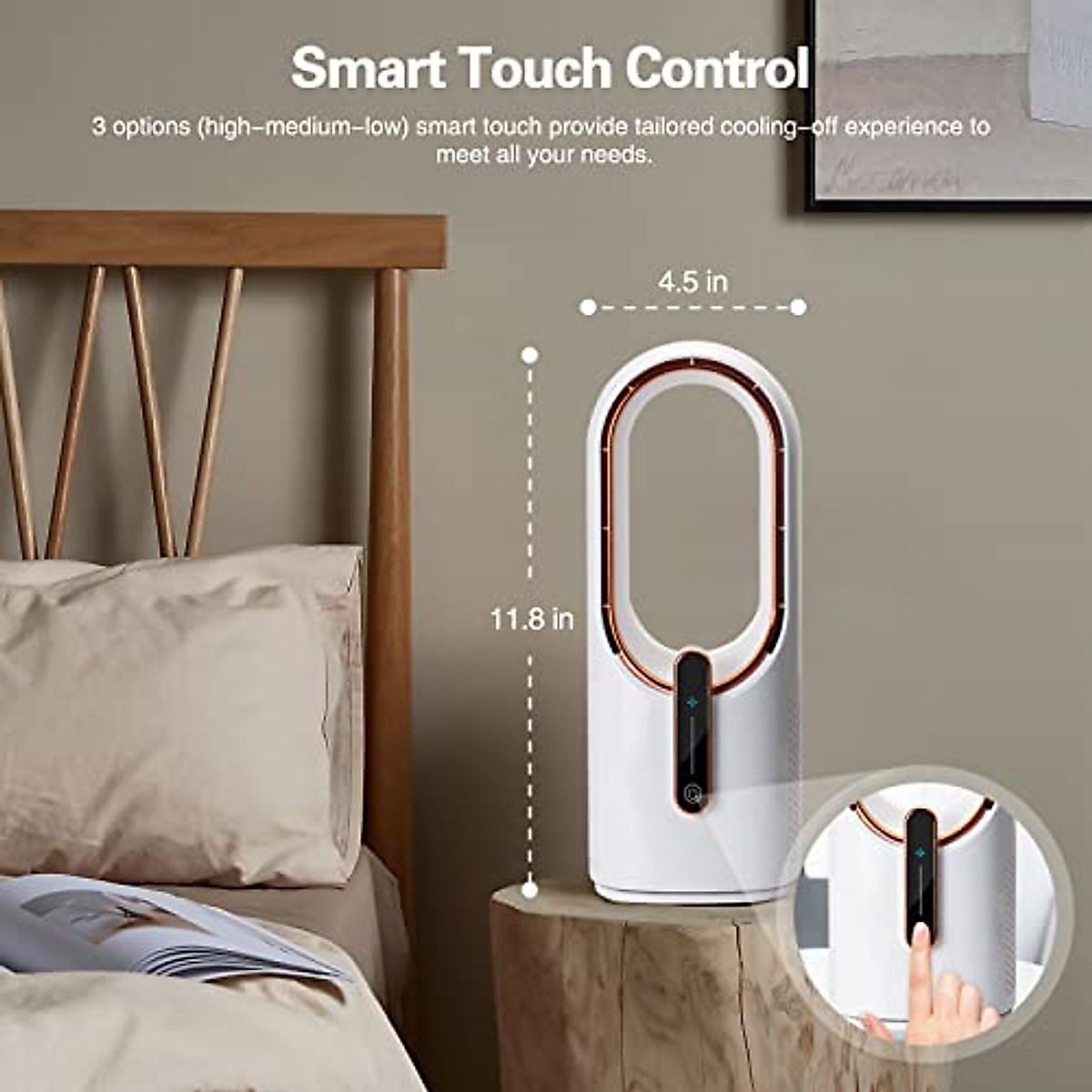 SISMEL Desk Fan, Small Quiet Bladeless Fan 11.8 Inch USB Table Fan, Portable Rechargeable Battery Operated Fan with Touch Control 3 Cooling Speeds, Personal Desktop Fan for Bedroom Office Home