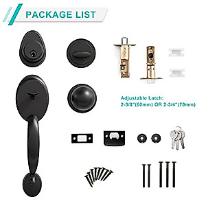 GUA OYH Front Door Handle Set Entry Door Lock Set Matte Black Entrance Handle Set with Lock, with Single Cylinder Deadbolt and Knob Handle, Reversible for Right & Left Handed Doors (Antique_1073)