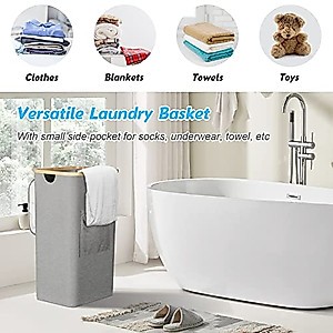 GLCONN Tall Laundry Basket with Lid, Inner Bag - 105L Large Laundry Hamper Bathroom Clothes Basket - Collapsible Storage Bin Grey Basket for Clothes, Toys, Dorm, Living Room, Bedroom Organizer