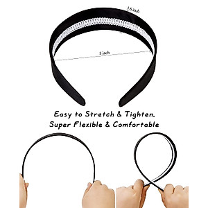 Wecoe Women's 1.6 Inch Wide Black Silk Satin Headband, Non Slip Fashion Plain Head Band, DIY Hair Accessories for Women Girls, Holiday Hair Accessories, Gifts