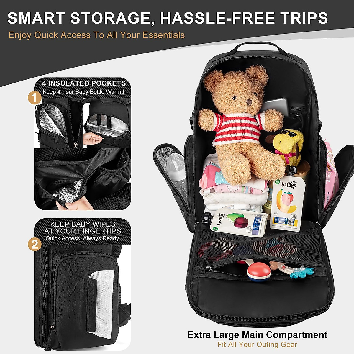 MIRACOL Military Diaper Bag for Men - Waterproof Multi-Pocket Organization Diaper Backpack for Travel Hiking Camping - Baby Gear for Active Dad Black