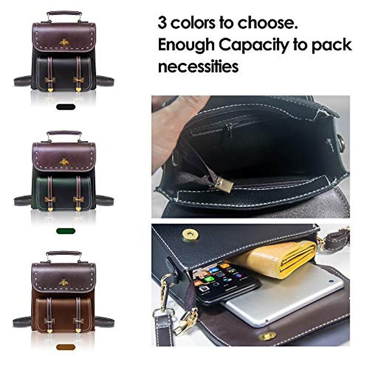 Little Bee Women's Mini Backpack Faux Leather Backpack Designer Cute Girls Convertible Purse Stylish Crossbodybag (Black)