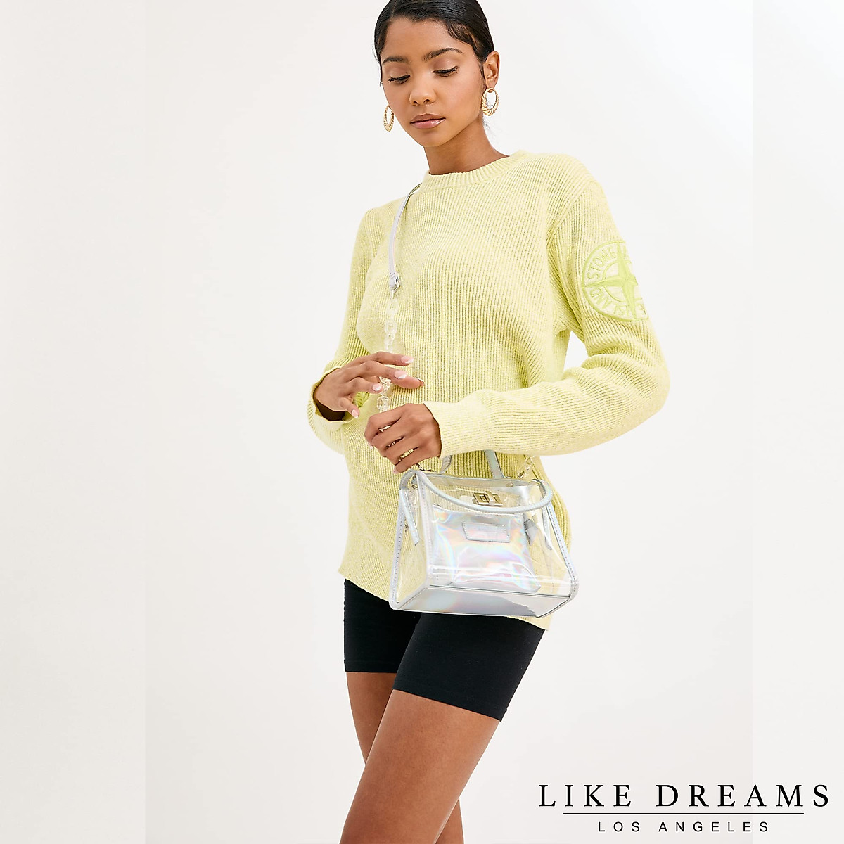 Like Dreams Women's Small Holographic Inner Pouch Top Handle Fashion Turnlock Crossbody Handbag (Hologram)