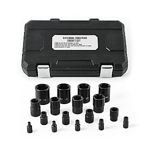 External Torx Plus Socket Set 19 Pc,6 Point EP Socket 1/4 '' EP4-EP8,3/8'' EP10-EP16,1/2'' EP18-EP32,5 Point EP Socket 1/2'' EP8.8 Dr E-Torx Plus set