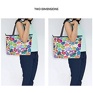 Women's Tote Purse with Pocket Easter Egg Printed Handbag Polyester Tote Bag Spring Tote Purse