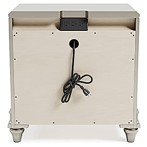 Signature Design by Ashley Chevanna Glam Embossed Diamond-Patterned 2 Drawer Night Stand with USB Charging Ports, Chrome