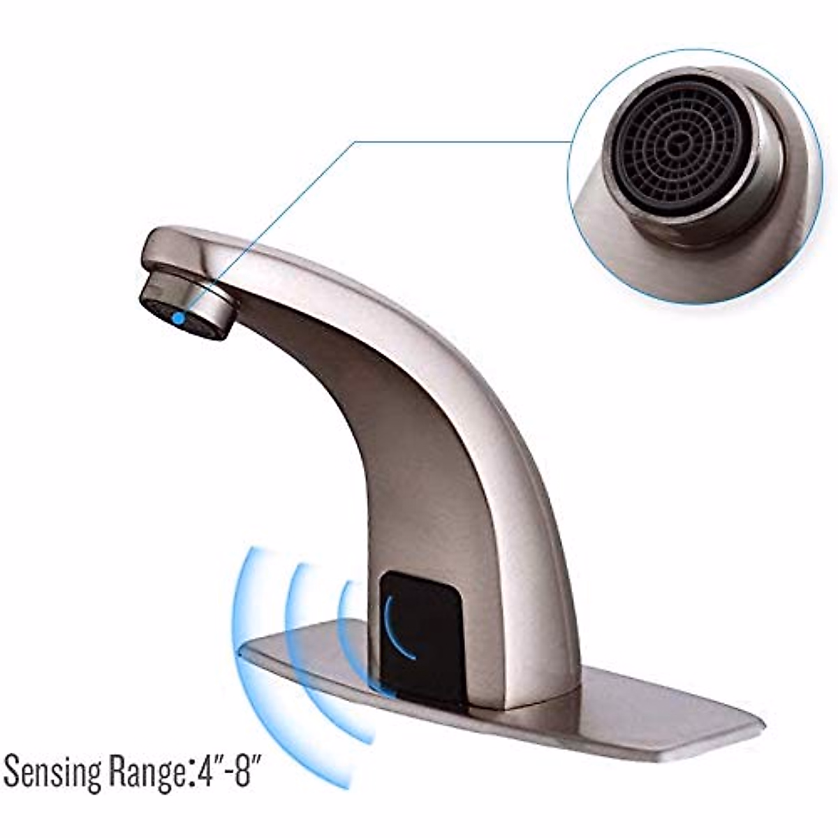 Automatic Sensor Touchless Bathroom Faucet Brushed Nickel,Motion Activated Hands-Free Lavatory Vanity Faucet,Touch-Free Solid Brass Auto Sensor Bathroom Sink Faucet