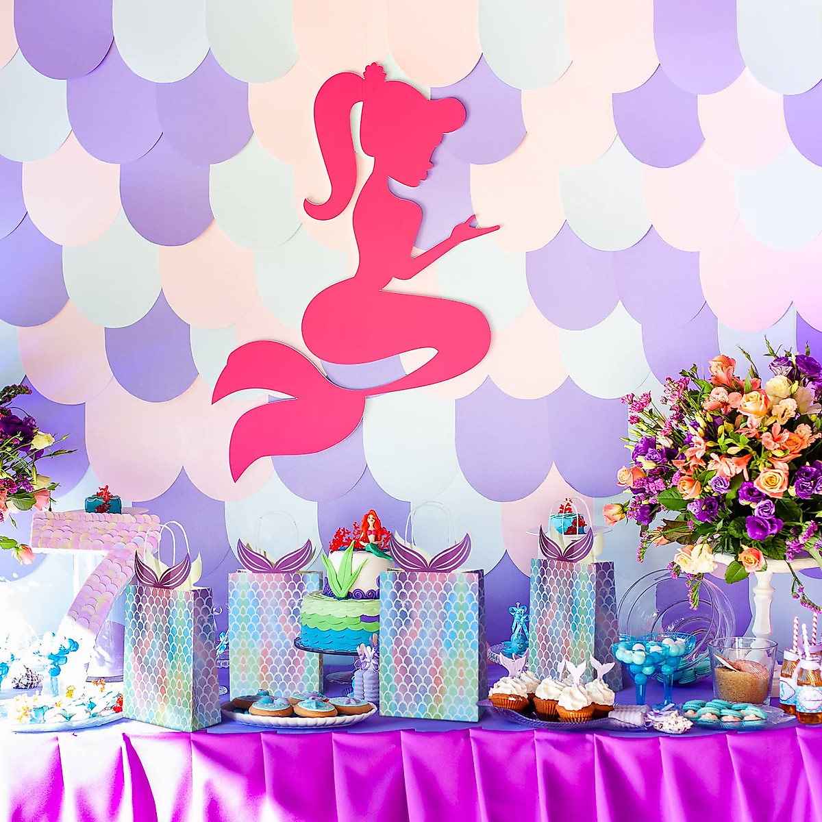 Mermaid Gift Bags Mermaid Party Favors Bags Mermaid Goodie Candy Treat Bags Mermaid Party Supplies Mermaid Bags with Handle for Girls Birthday Baby Shower Little Decorations(24 Pieces)