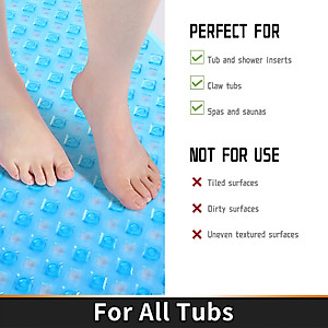 Yimobra Original Bathtub Mat Non Slip, Bath Mats for Tub, Shower Mat with Drain Holes Suction Cups, Machine Washable, BPA, Latex,Phthalate Free, 34.5 x 15.5 Inches, Clean Blue